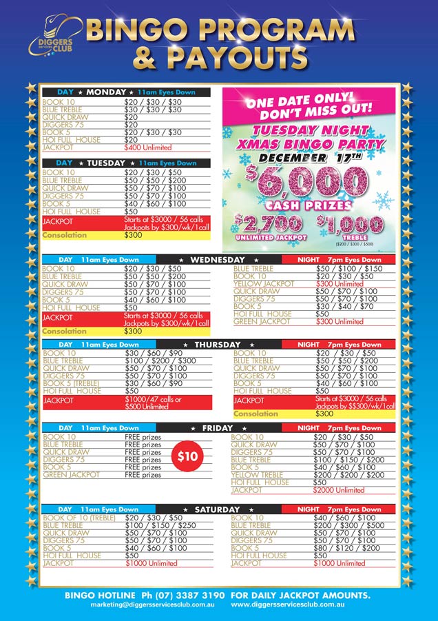 Bingo | Diggers Services Club in Logan Central Brisbane Southside